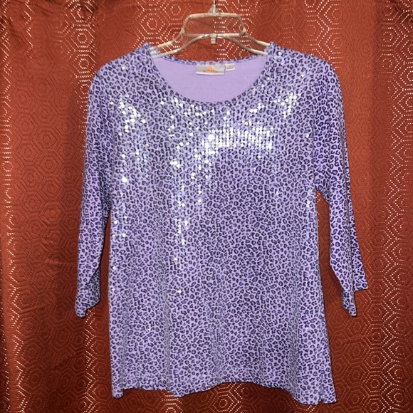 Quacker Factory | Tops | Quacker Factory Purple Sequin Blouse M | Poshmark